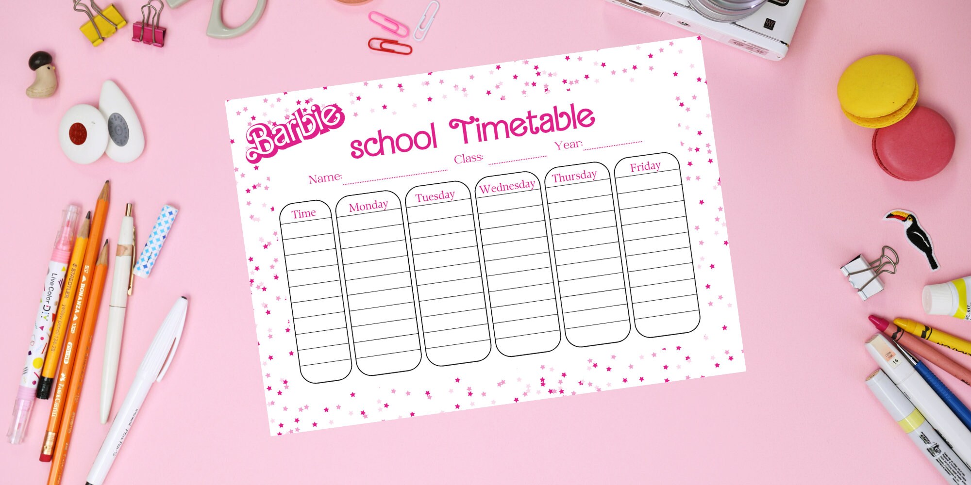 Printable Barbie School Timetable, Kids Daily Schedule, Back to School ...