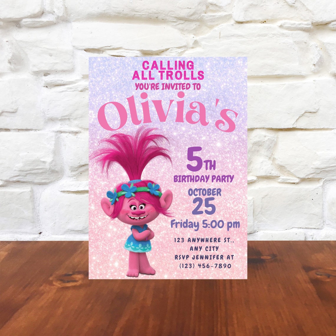 Trolls Invitation Template, Printable Birthday Invitation, Editable ...
