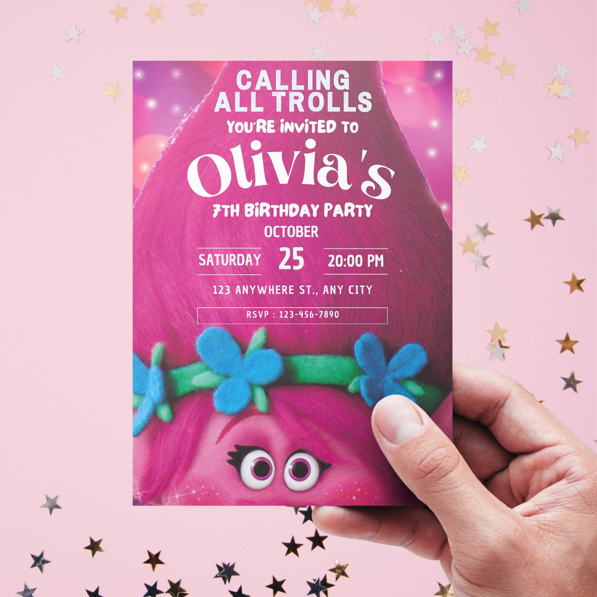 Trolls Invitation Template, Editable Trolls Invite, Girl Birthday ...