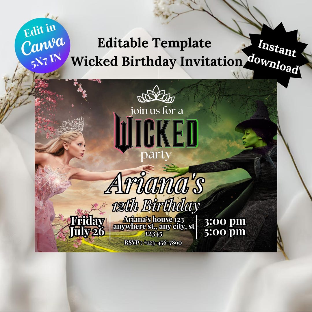 WICKED Birthday Invitation, WICKED Movie Ticket, WICKED 2024 Invitation ...