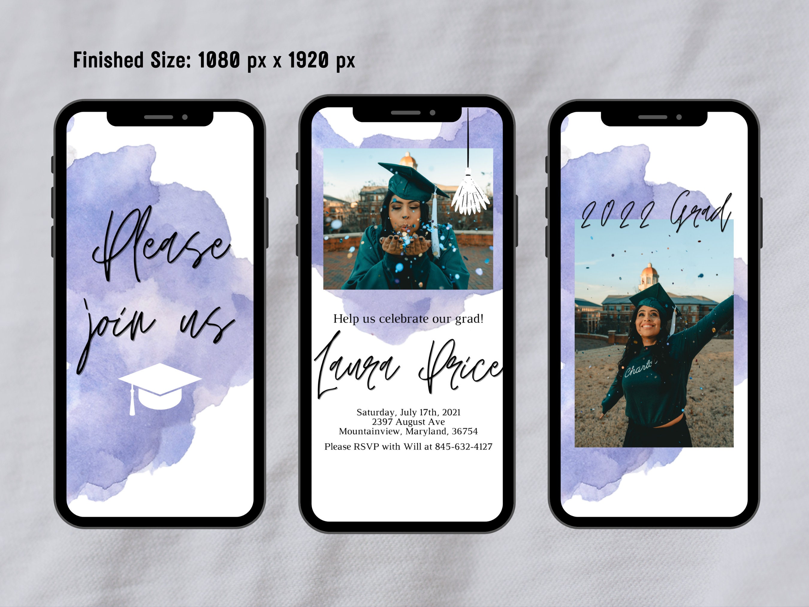 Purple Graduation Invitation Template 2022, Instant Download, Phone ...