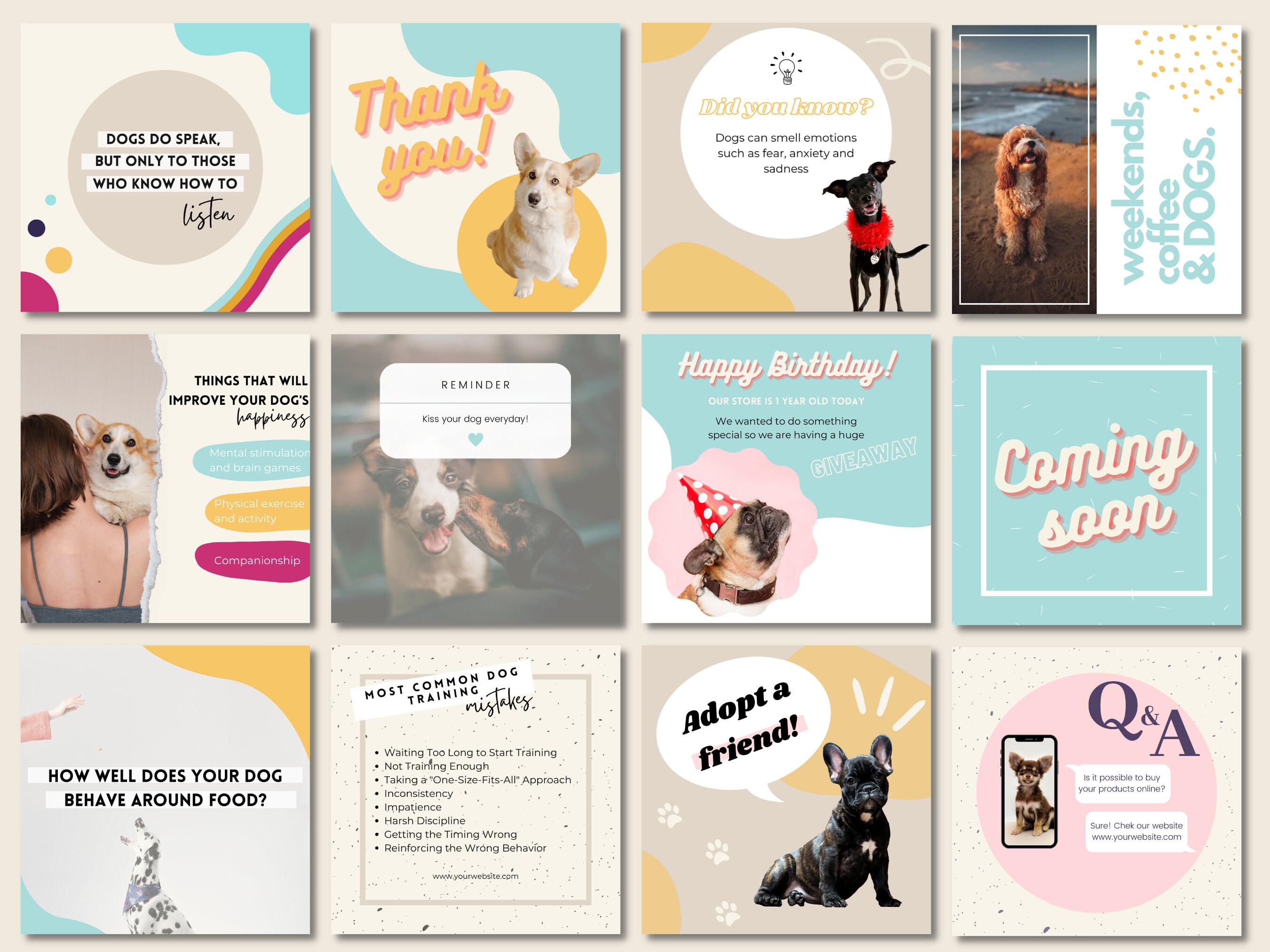 30 Pets Instagram Post Template Social Media Dogs Pet Template Dog ...