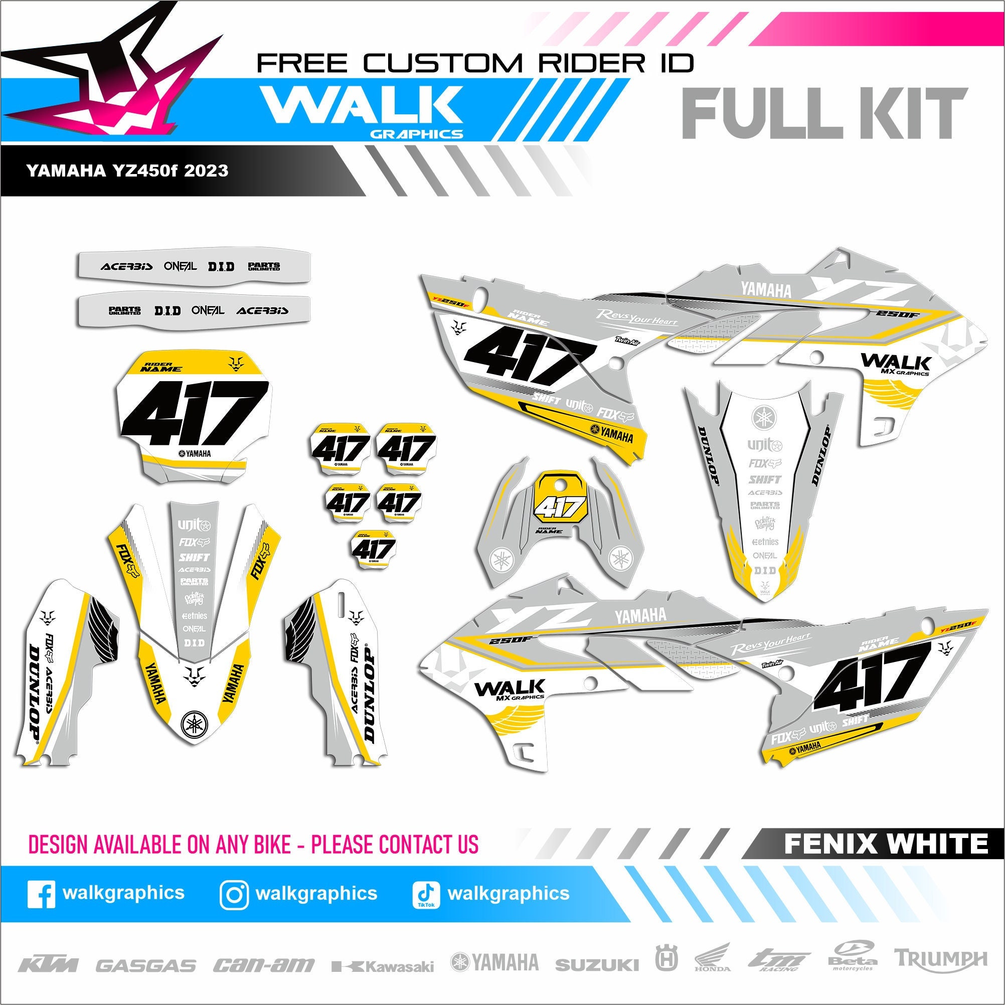 Yamaha Yz450f 2023 MX Graphics Decals Stickers Design Custom Dirt Walk ...