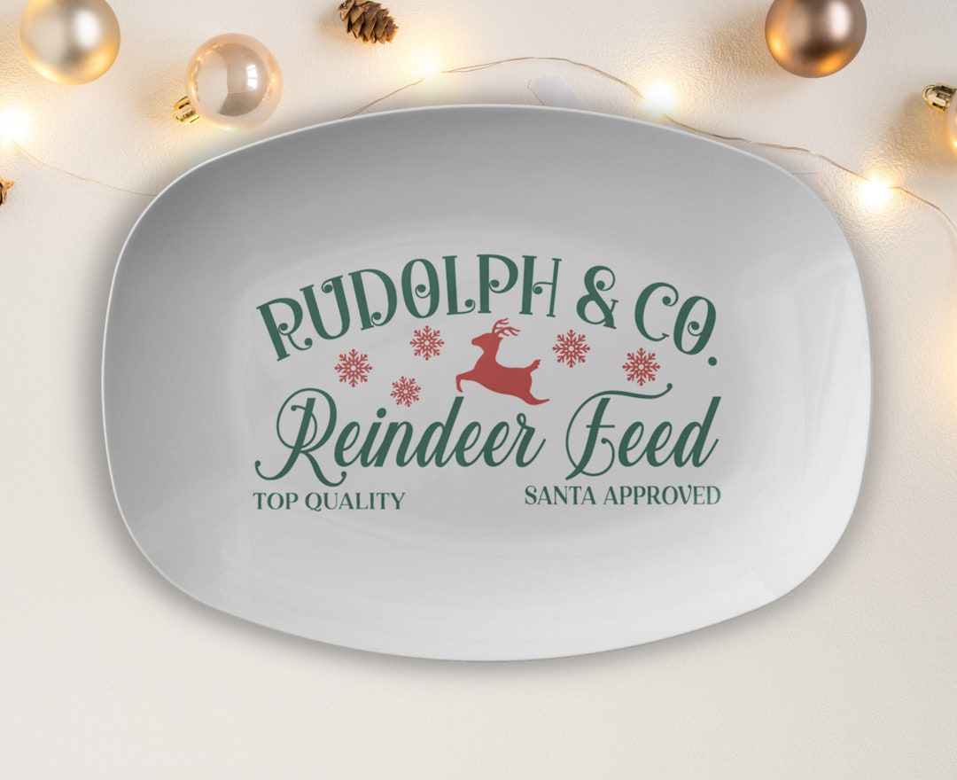Rudolph Reindeer Feed Christmas Serving Platter 10x14, Vintage Style ...