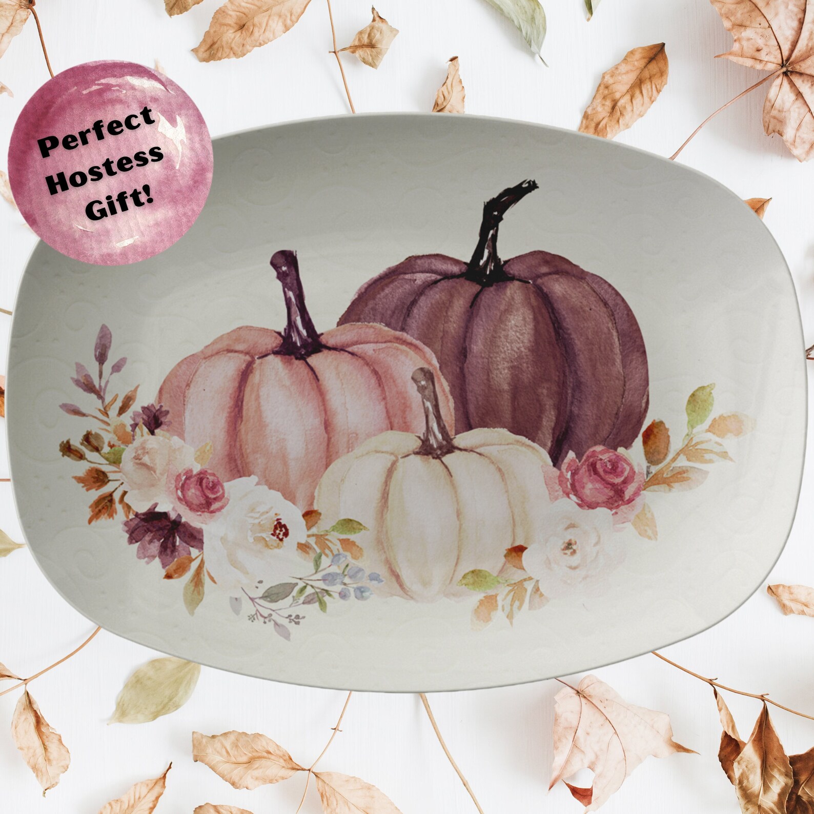 Lavender Rose Oval Pumpkin Platter 10 X 14, Thanksgiving Fall Tablescape, Blush Pink ...