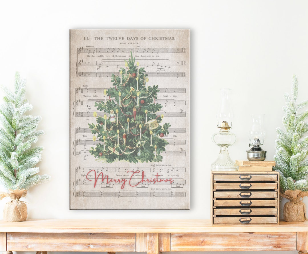 Vintage 12 Days of Christmas Sheet Music Merry Christmas Sign ...