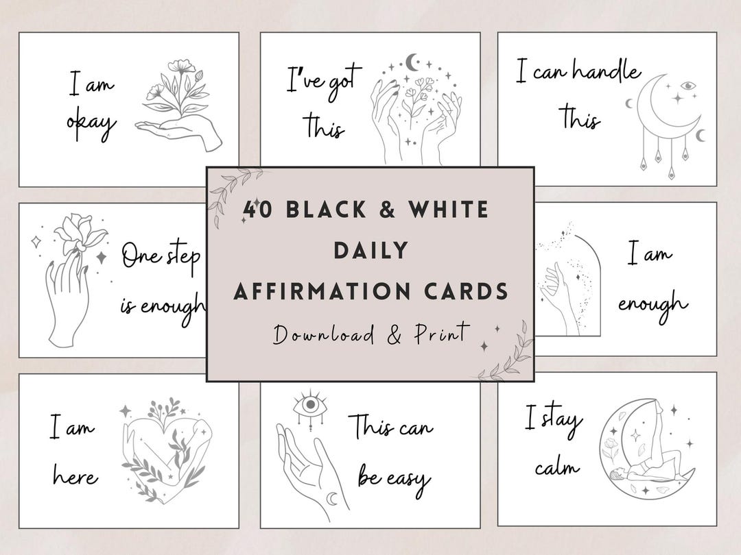 Printable Affirmation Cards | 40 Daily Positive Affirmations | Black ...