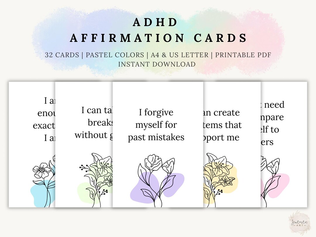 ADHD Affirmation Cards Printable PDF – Pastel Neurodivergent Cards With ...