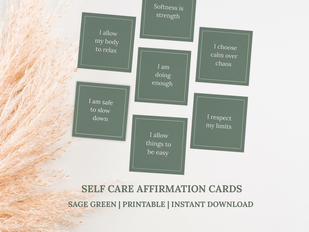 Self Care Affirmation Cards Printable – Sage Green Aesthetic Wall Art ...