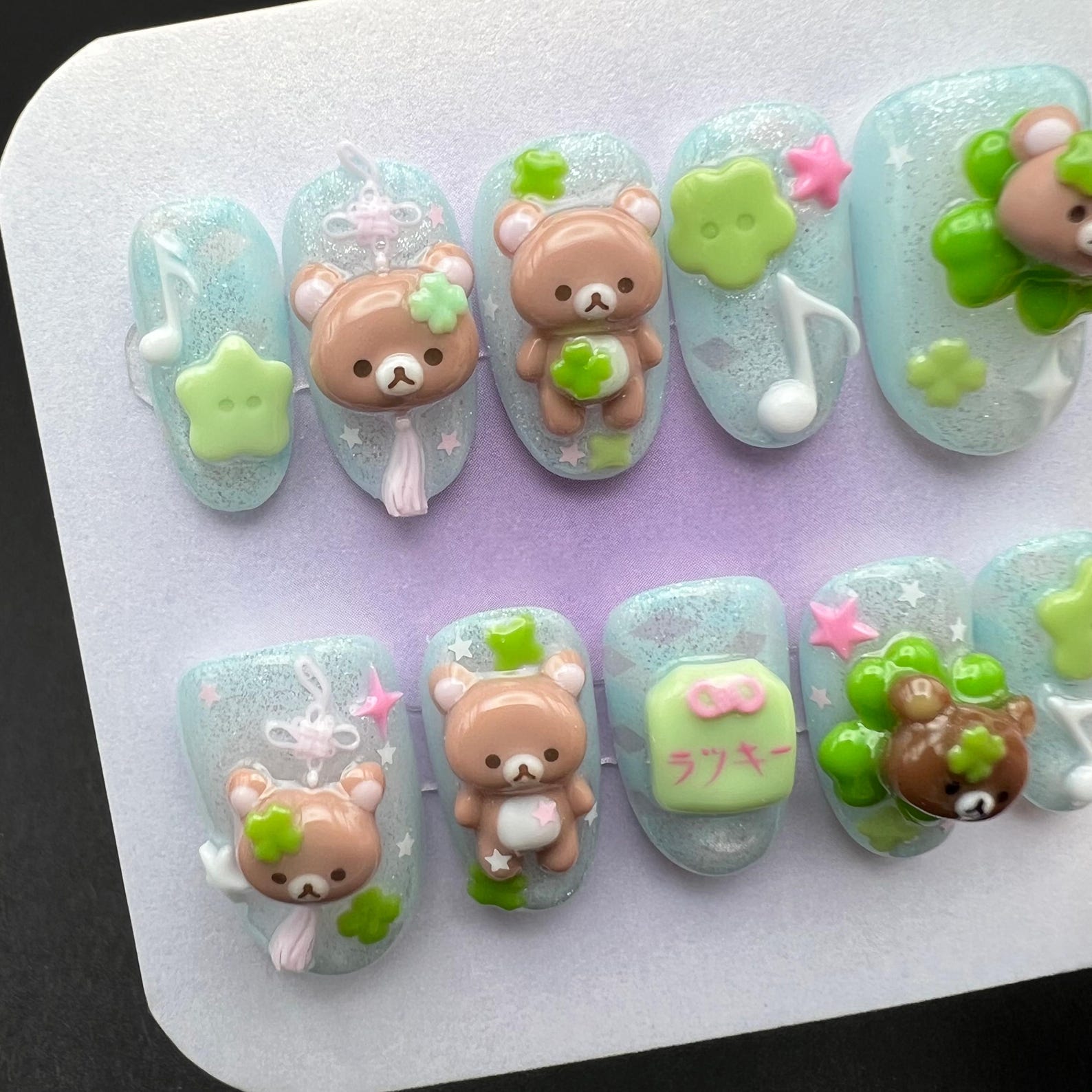 Rilakkuma and Lucky Clover Hand-painted Press-on Nails - Etsy