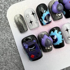 Pokemon Gengar Handpainted Anime Press-on Nails in Medium - Etsy