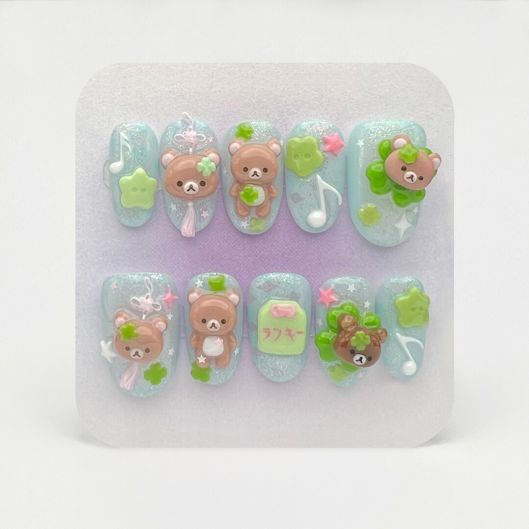 Rilakkuma and Lucky Clover Hand-painted Press-on Nails - Etsy