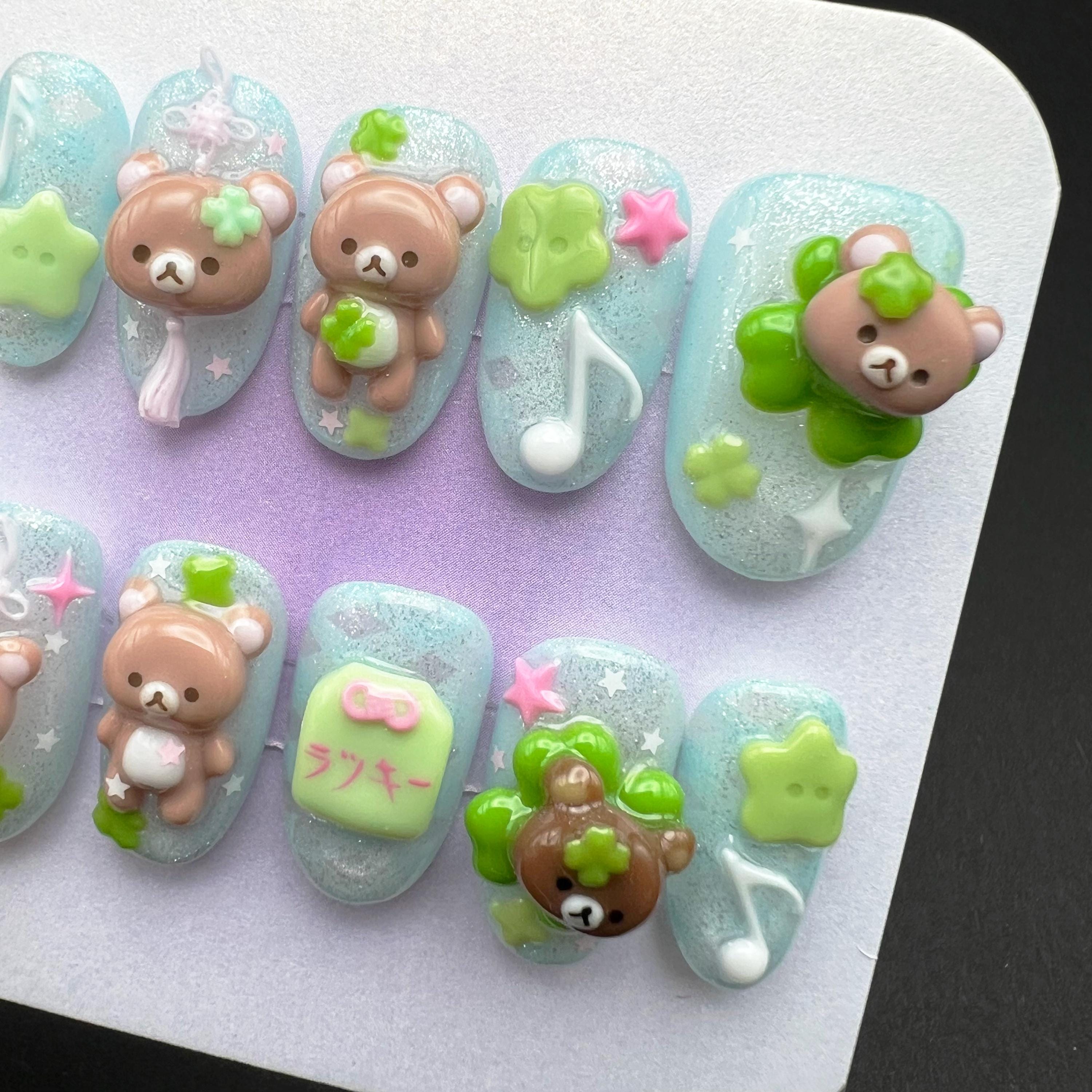 Rilakkuma and Lucky Clover Hand-painted Press-on Nails - Etsy