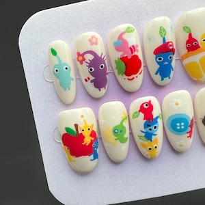 Pikmin Hand-painted Press-on Nails - Etsy