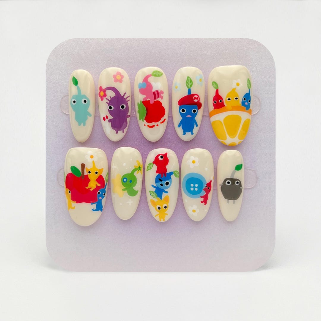 Pikmin Hand-painted Press-on Nails - Etsy