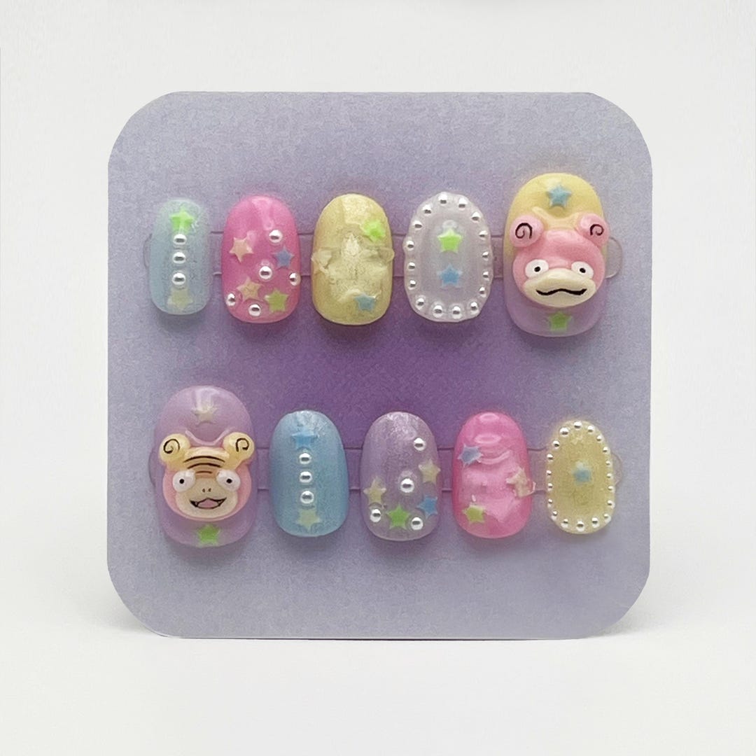 Pokemon Pink Slowpoke Hand-painted Press-on Nails - Etsy