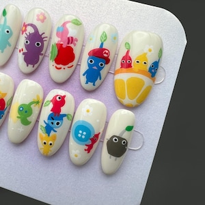 Pikmin Hand-painted Press-on Nails - Etsy