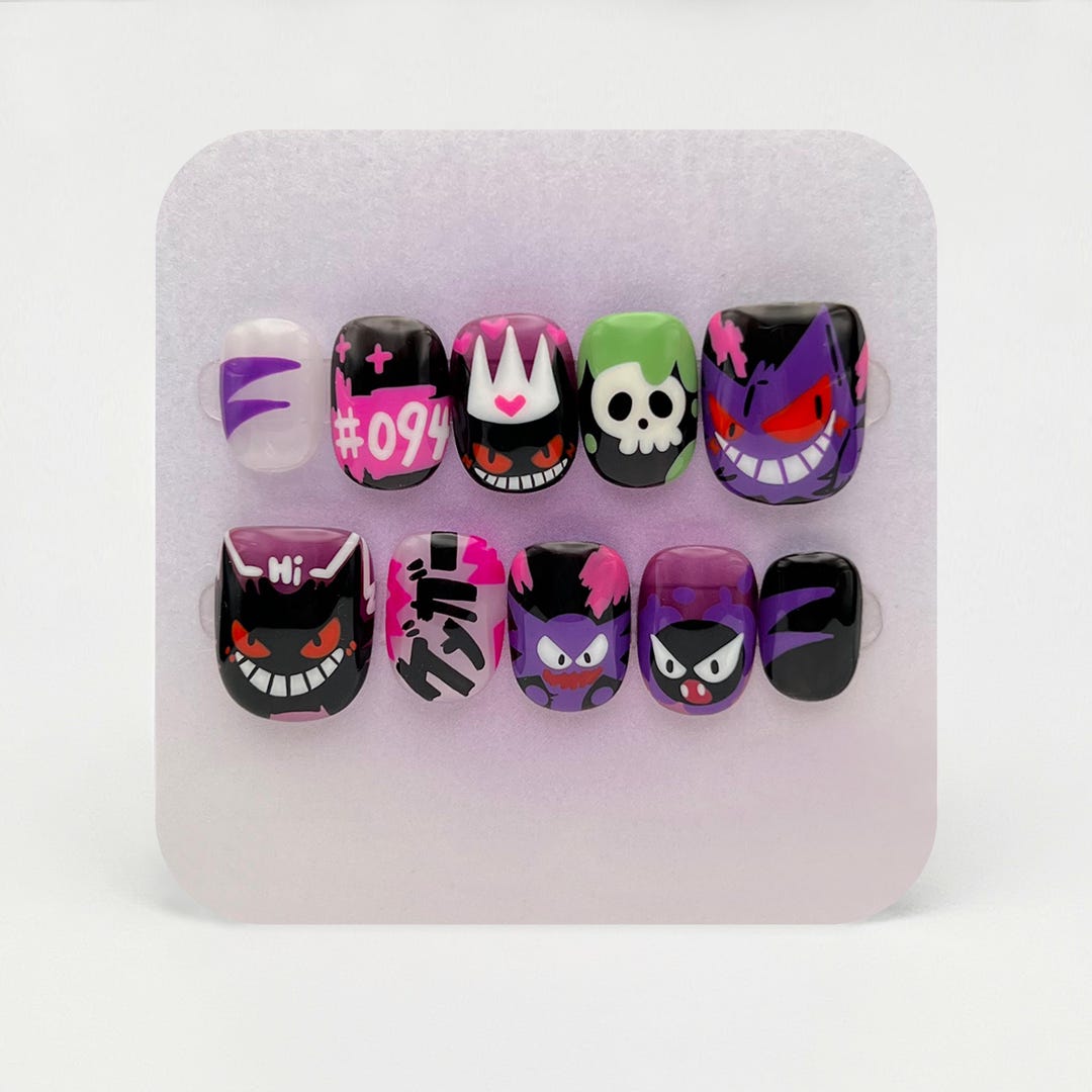 Pokemon Gengar Haunter & Gastly Family Hand-painted Press-on Nails - Etsy