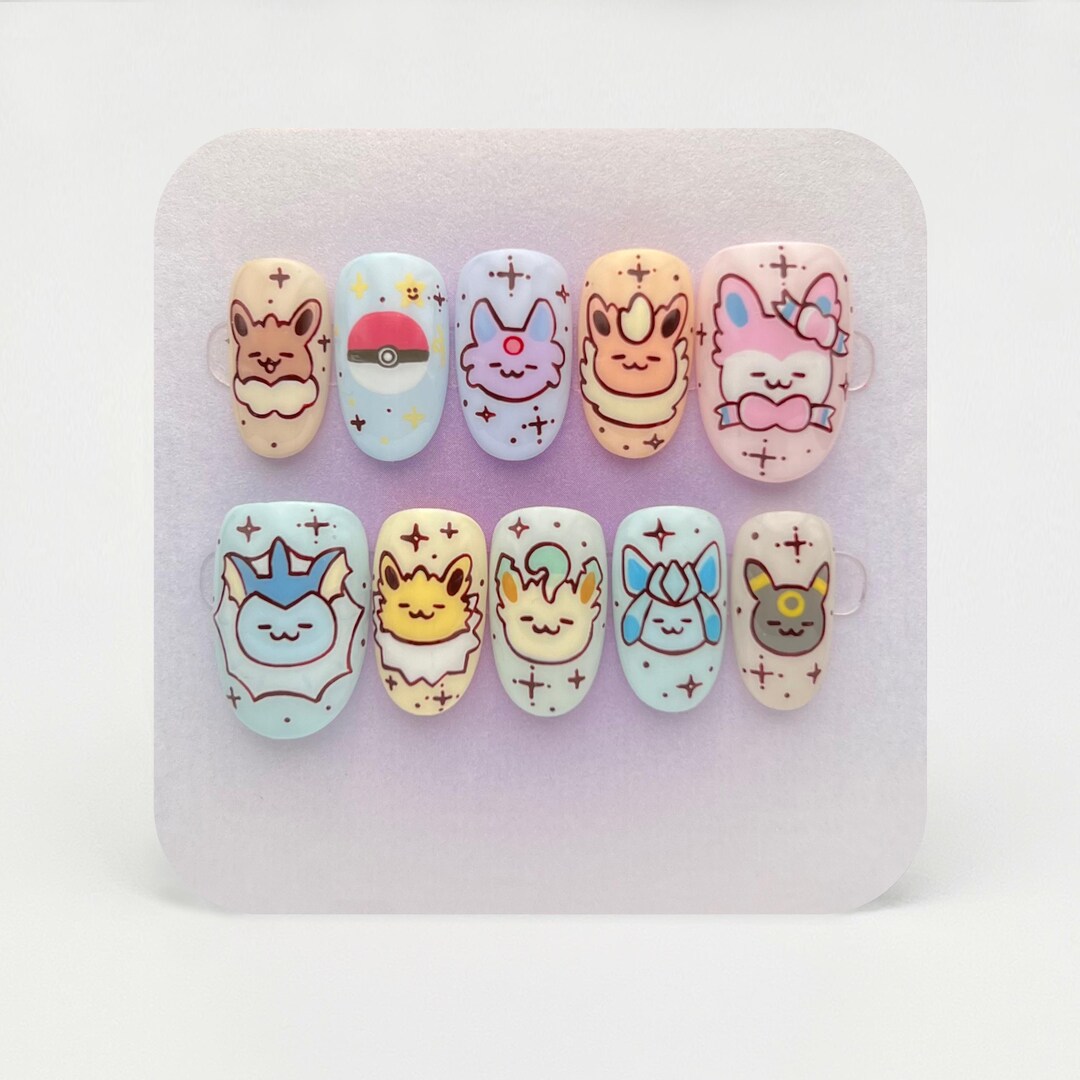 Pokemon All Eevee and Eevee Evolutions Handpainted Cute Press-on Nails ...