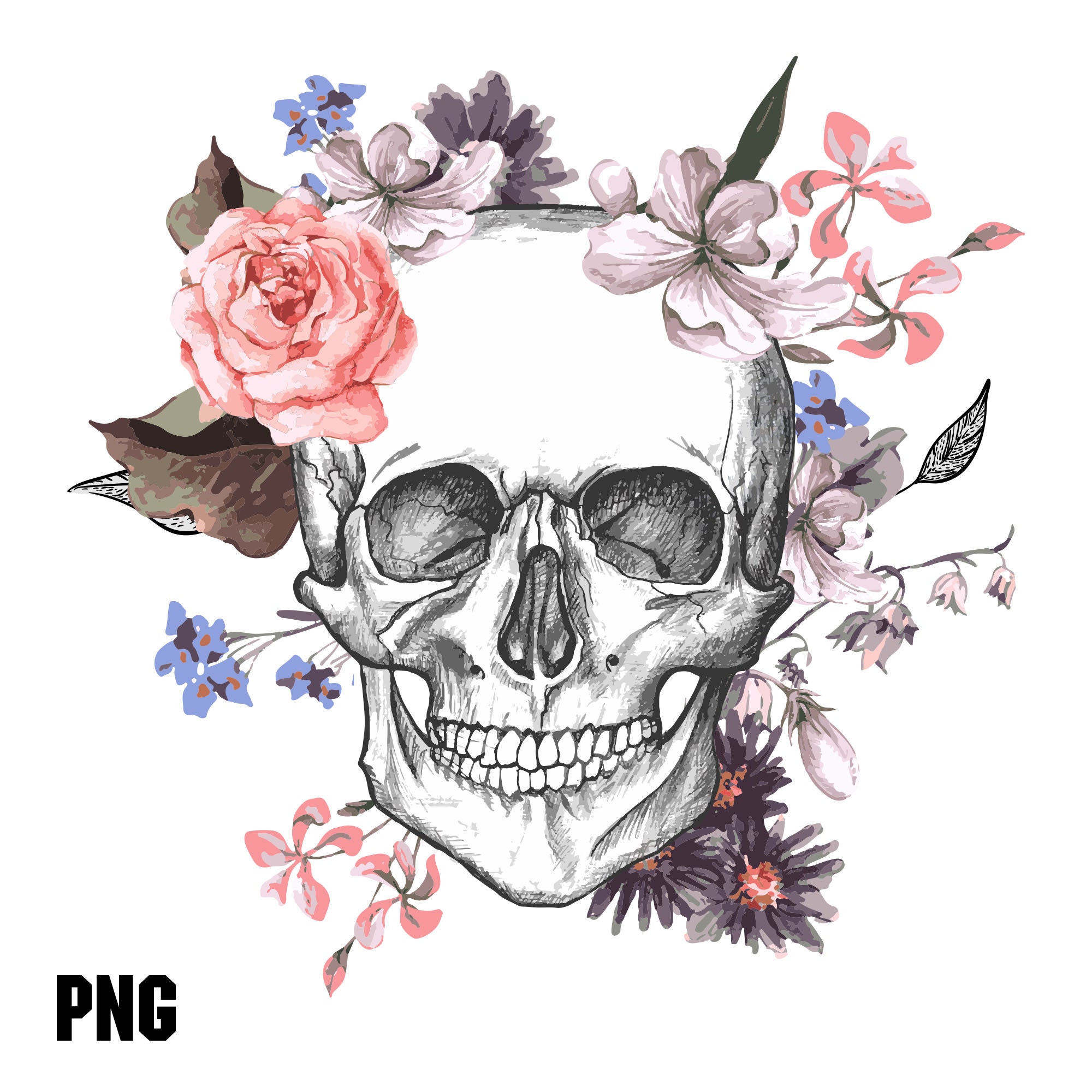 Skull And Flowers Drawing