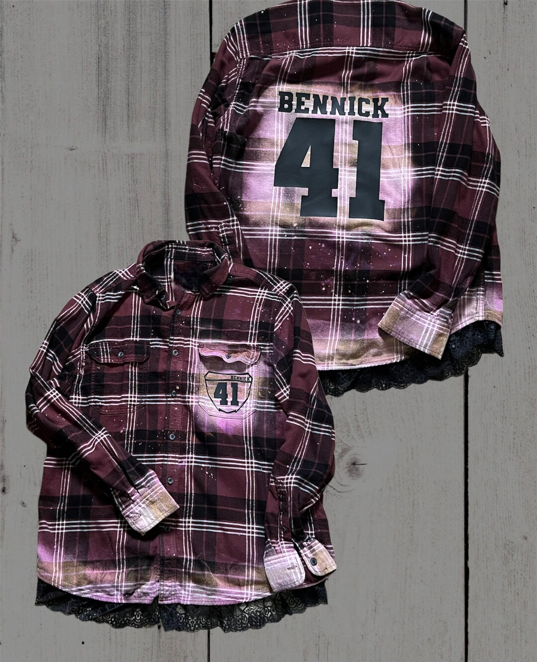 Custom Name/number Flannels With Lace - Etsy