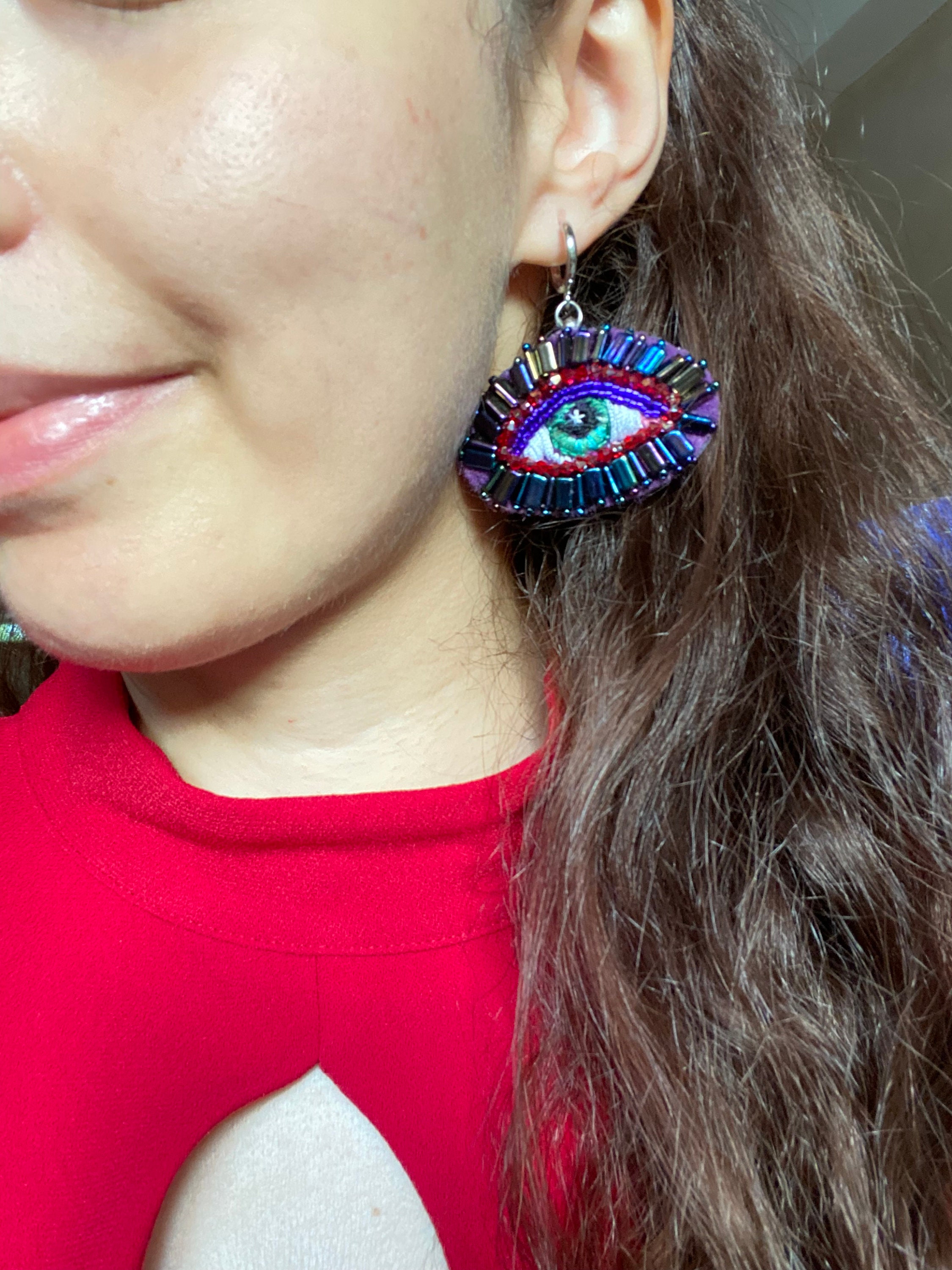 Charm Eye Earrings, Evil Eye Jewellery, Evil Eye Earrings, Beaded Eye ...