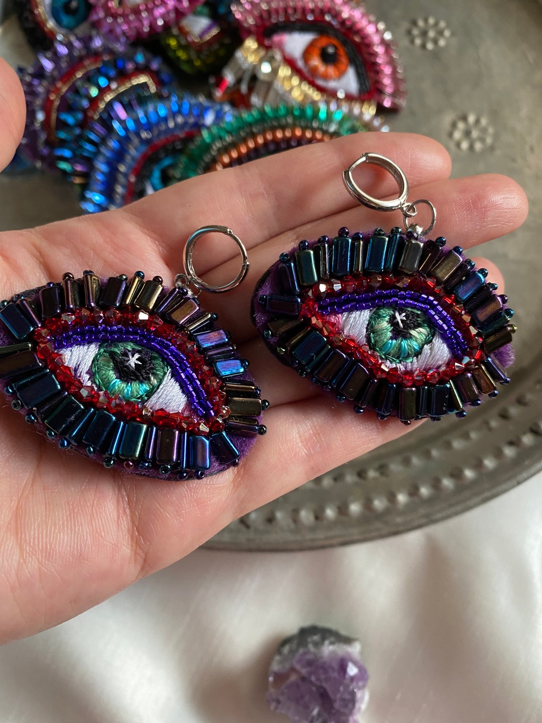 Charm Eye Earrings, Evil Eye Jewellery, Evil Eye Earrings, Beaded Eye ...