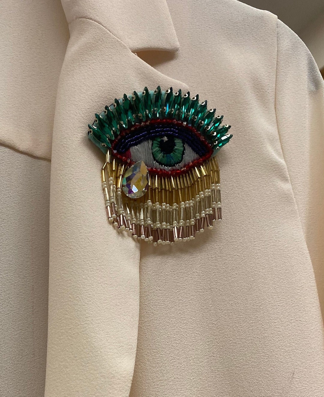 Emerald Embroidery Eye Brooch evil Eye With Tear Charm Brooch Pin ...