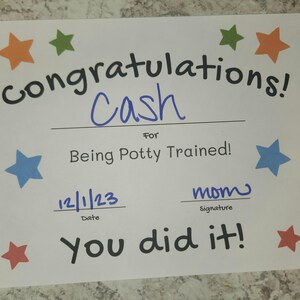 Potty Training Certificate - Etsy