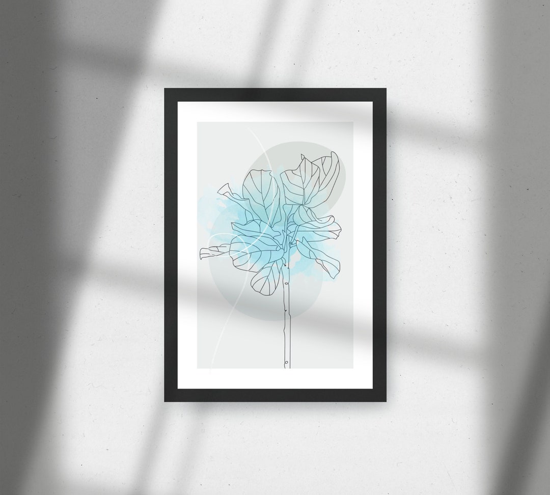 Blue Hue Line Art Wall Decor Piece 1 Flower Line Drawing Blue Line Art ...