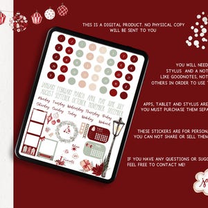 December Christmas Stickers, Red Christmas Digital Stickers, Goodnotes ...