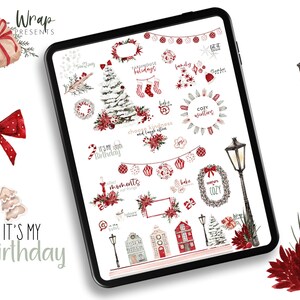December Christmas Stickers, Red Christmas Digital Stickers, Goodnotes ...