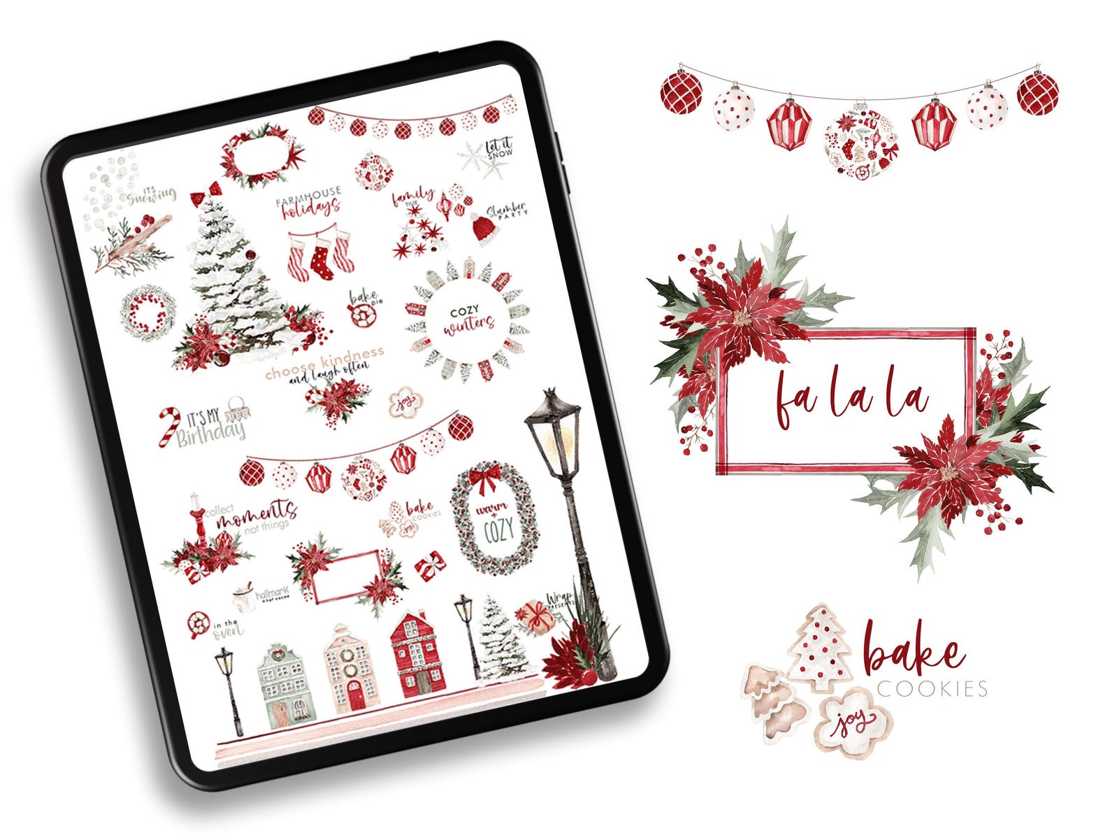 December Christmas Stickers, Red Christmas Digital Stickers, Goodnotes ...
