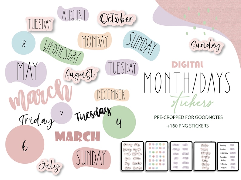 MONTHS & WEEKDAYS Digital Stickers for Goodnotes Weekday - Etsy