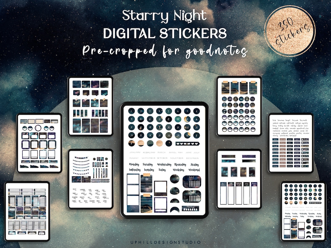 Starry Night Digital Stickers, Goodnotes Stickers, Digital Planner ...