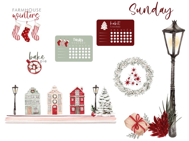 December Christmas Stickers, Red Christmas Digital Stickers, Goodnotes ...