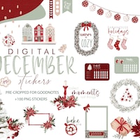 December Christmas Stickers, Red Christmas Digital Stickers, Goodnotes ...