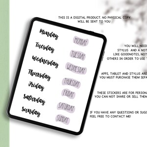 MONTHS & WEEKDAYS Digital Stickers for Goodnotes, Weekday Stickers ...