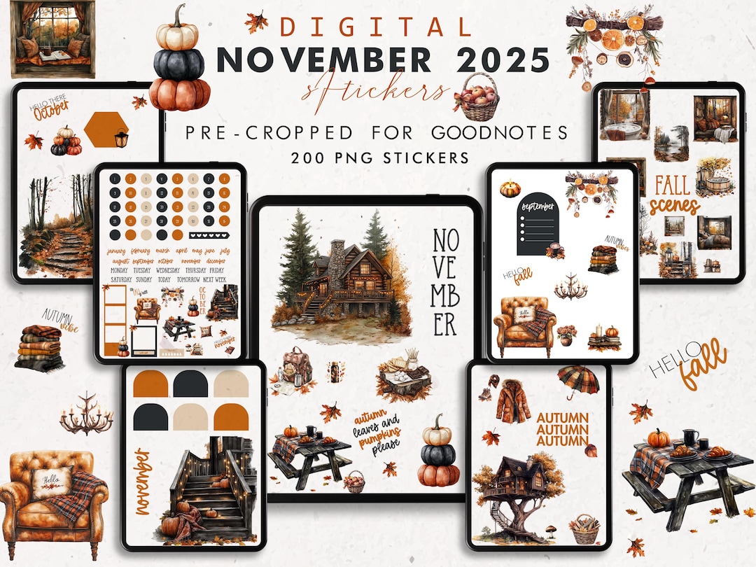 November Digital Stickers, Autumn Digital Sticker Bundle for Goodnotes ...