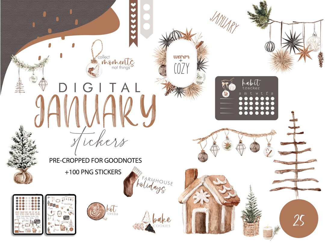 December Christmas Stickers, Boho Christmas Digital Stickers, Goodnotes ...