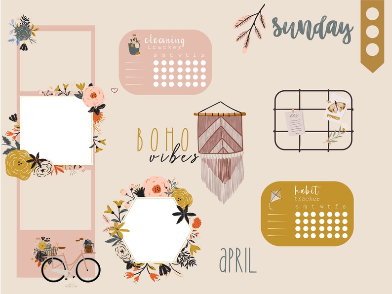 April 2023 Digital Stickers Cute Spring Stickers for - Etsy