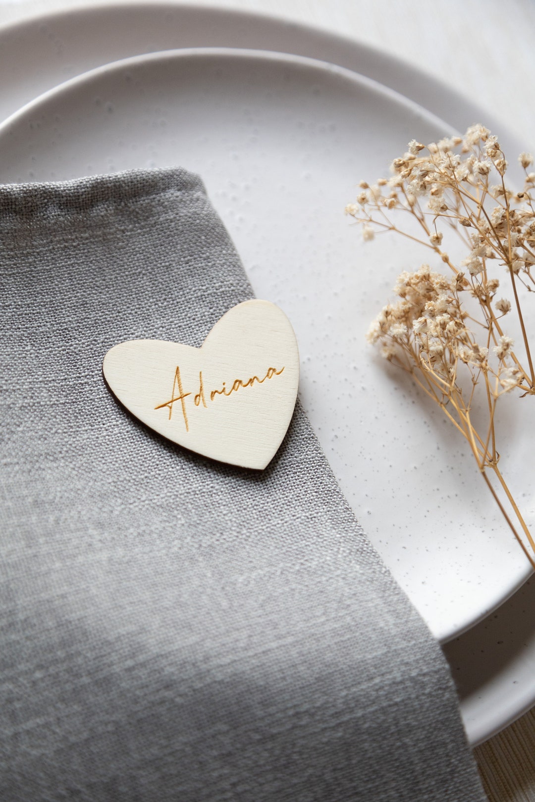 Personalised Place Names, Wedding Place Settings, Wooden Heart, Wood ...