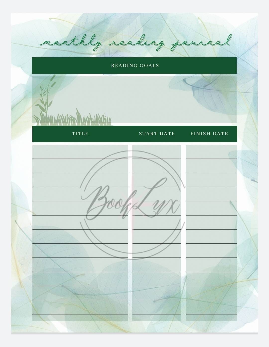 Printable Monthly Reading Journal | DIGITAL DOWNLOAD | Printable Book ...