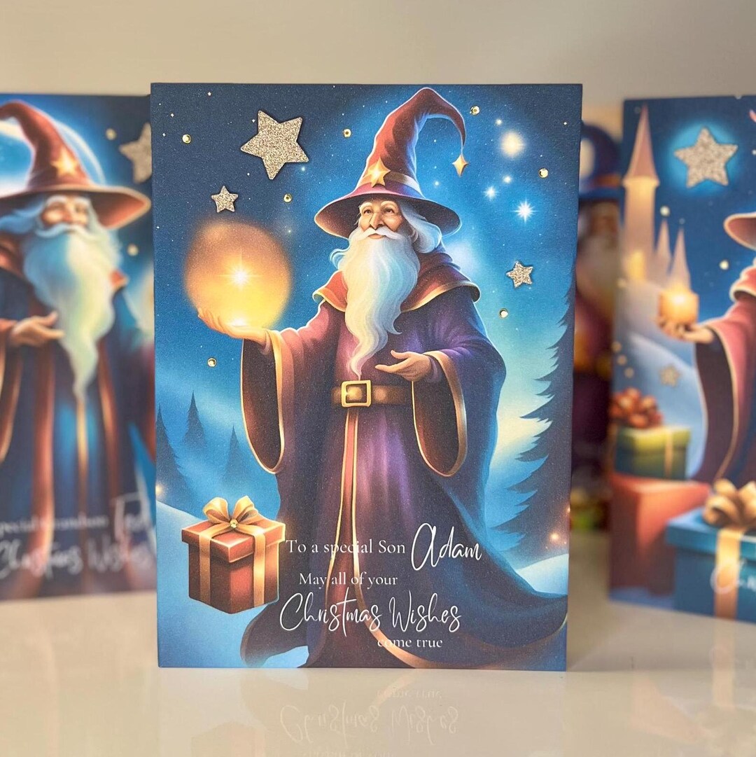 Son CHRISTMAS CARD. Personalised Wizard Christmas Card. Handmade ...