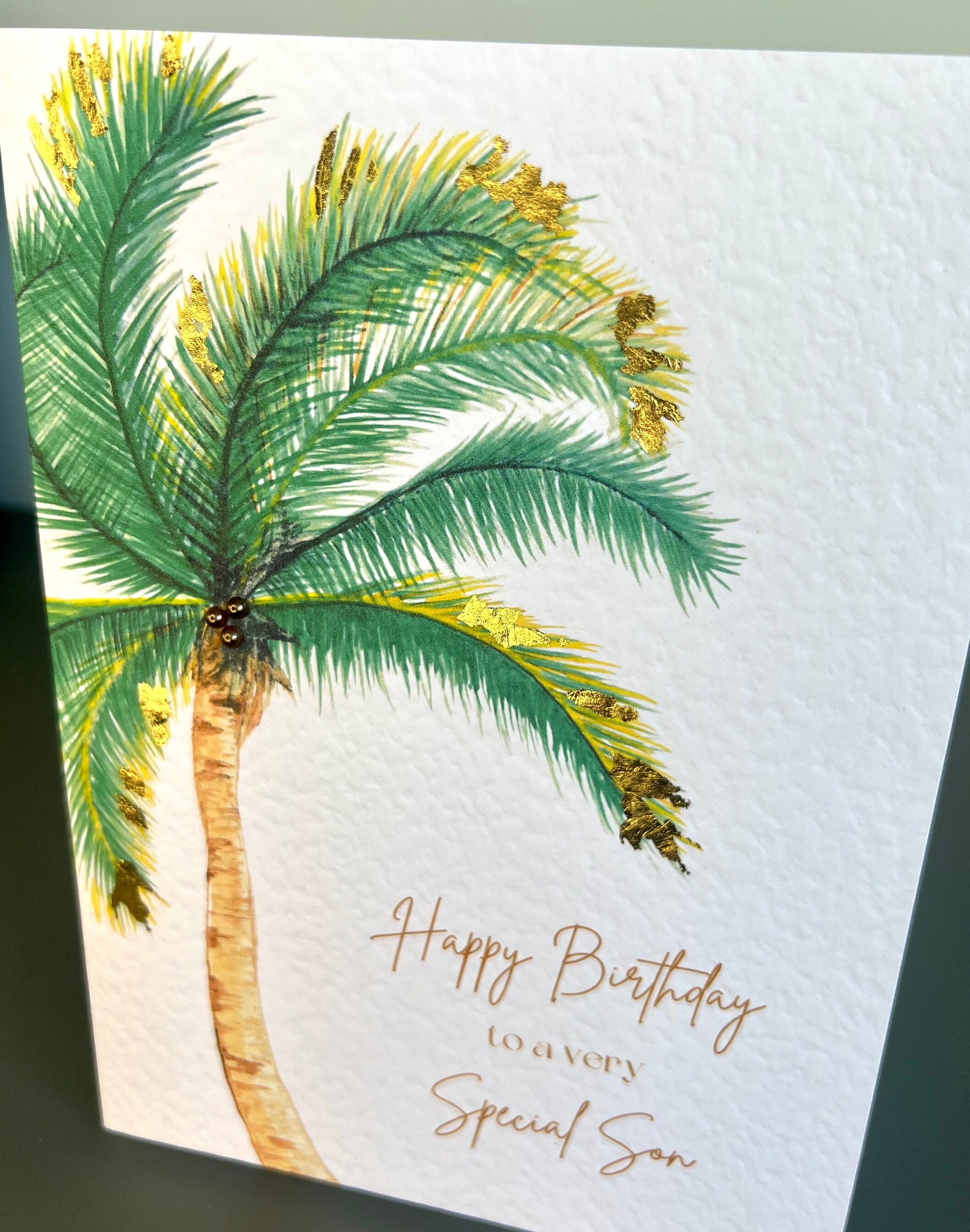 Palm Tree Son Birthday Card With Gold Leaf & Brown Pearls - Etsy