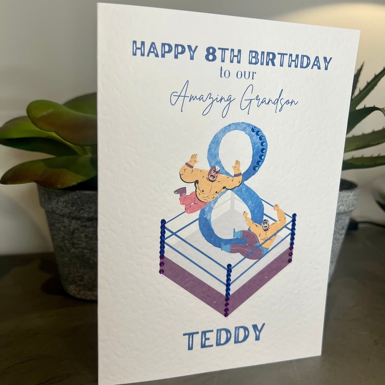 Personalised Grandson 8th Birthday Card, Grandson Wrestling Birthday ...