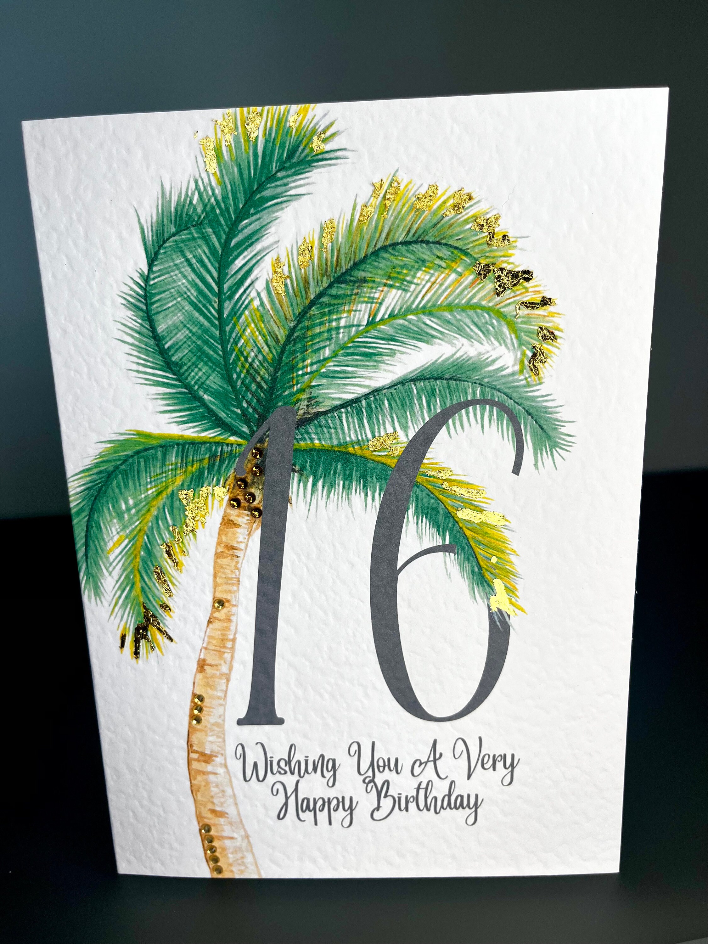 16th Birthday Card Palm Tree Birthday Card With Gold Leaf - Etsy
