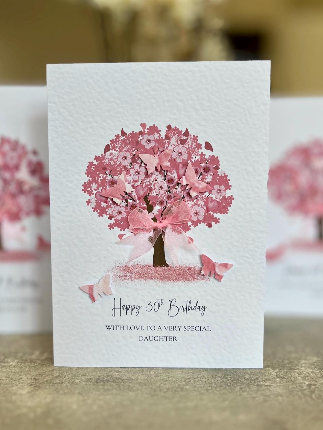 Handmade DAUGHTER Cherry Tree BIRTHDAY Card With 3D Butterflies Gems ...