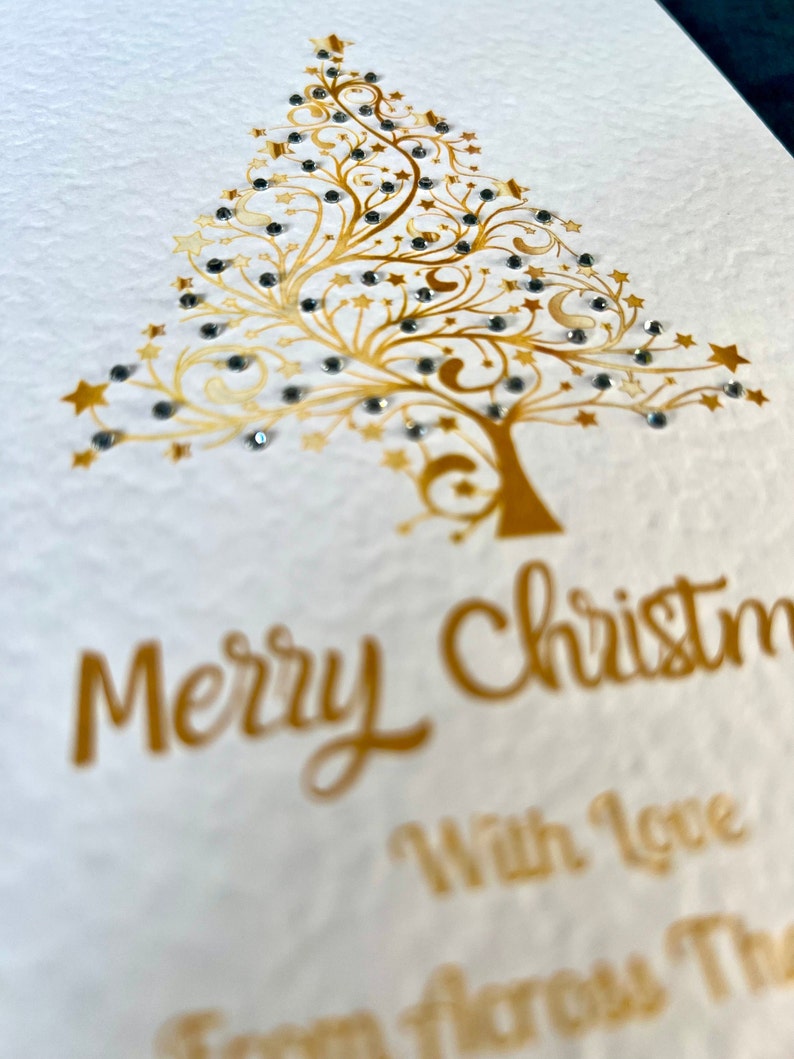 A Simple Christmas Card With Sparkly Gems, Gold Christmas Tree Card for ...
