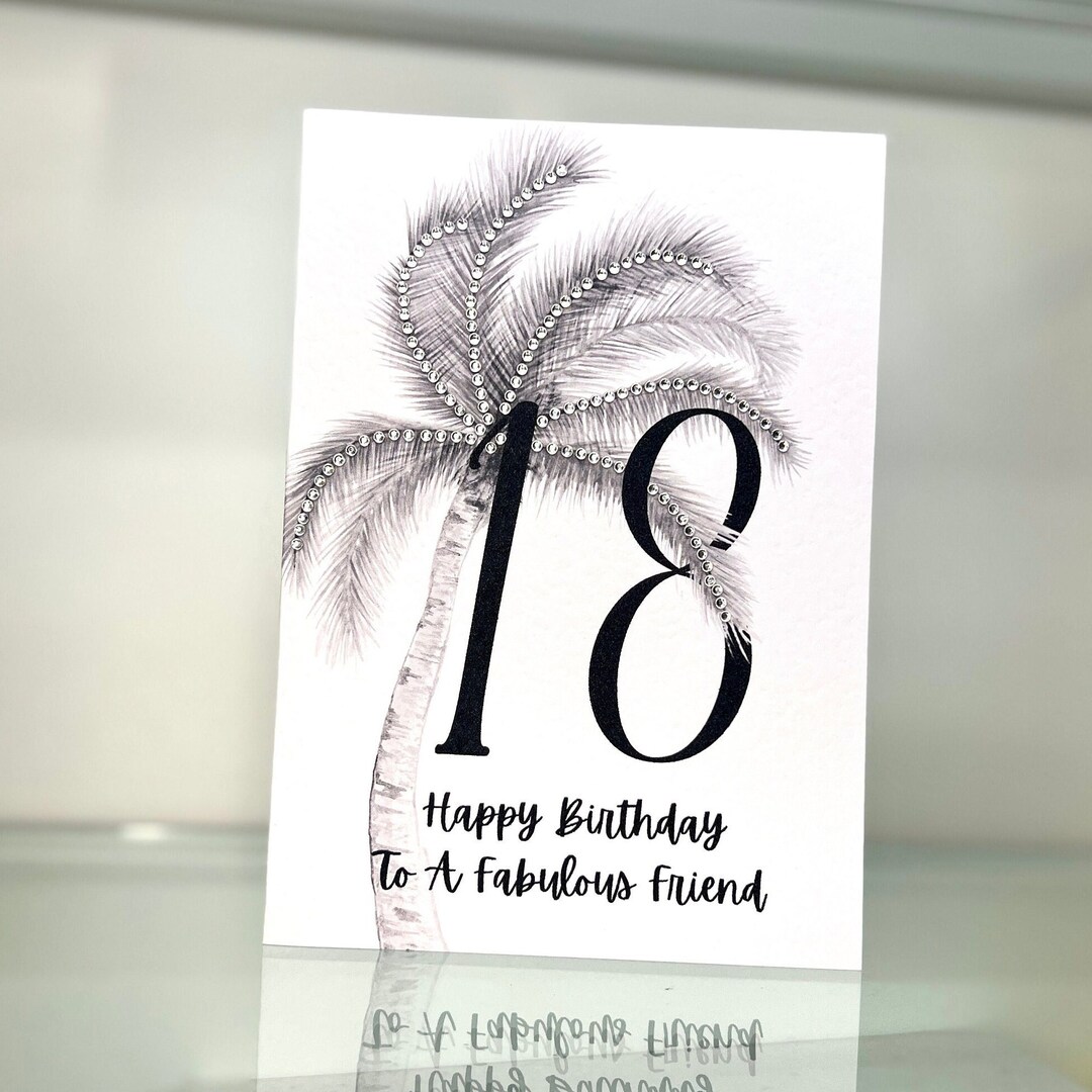 Friend 18th Birthday Card, Palm Tree 18th Birthday Card With Gems ...